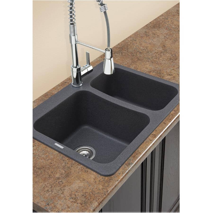 ELLECI 27" x 20" x 9" Granitek One & a Half Bowl Dual Mount Kitchen ...