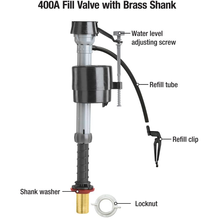FLUIDMASTER 400A Universal Toilet Fill Valve with Brass Shank | Home ...