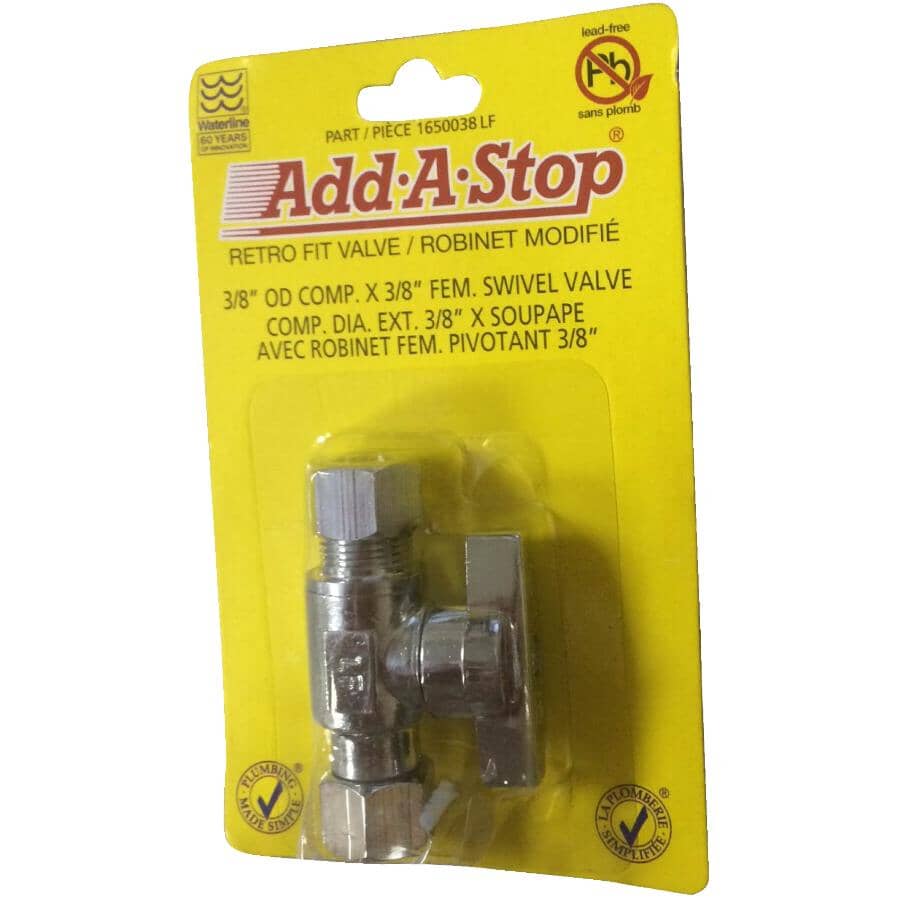 WATERLINE PRODUCTS 3/8" Compression x 3/8" Female Swivel Add-A-Stop ...