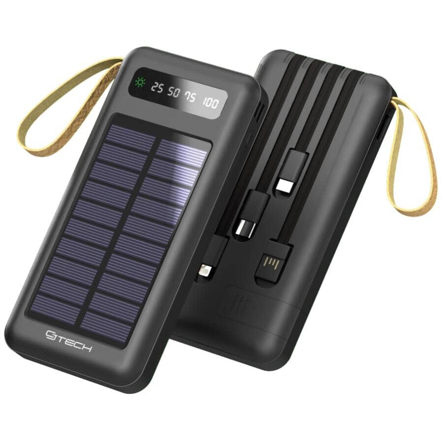 CJ TECH 10,000 mAh Solar Power Bank with Built-in Cables | Home Hardware