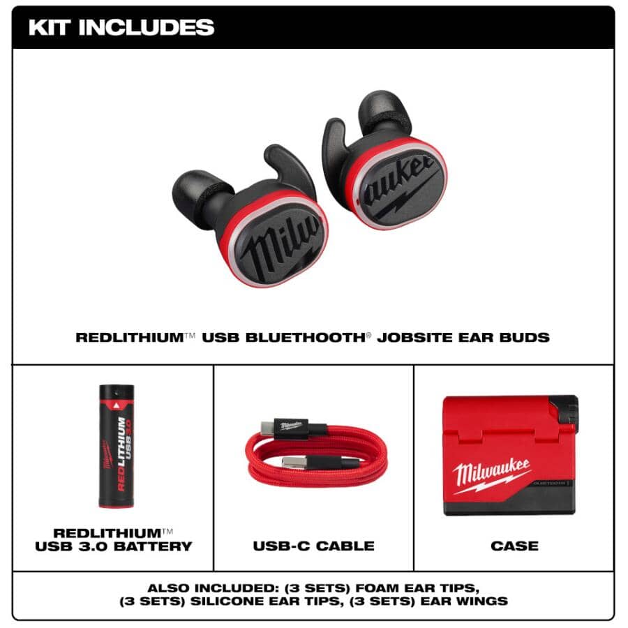 MILWAUKEE REDLITHIUM USB Bluetooth Jobsite Ear Buds | Home Hardware