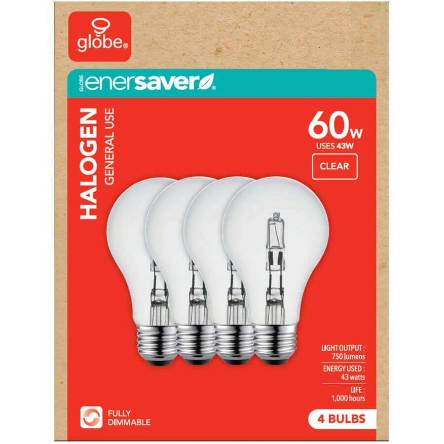 GLOBE ELECTRIC 43W A19 Medium Base Soft White Dimmable Halogen Light ...