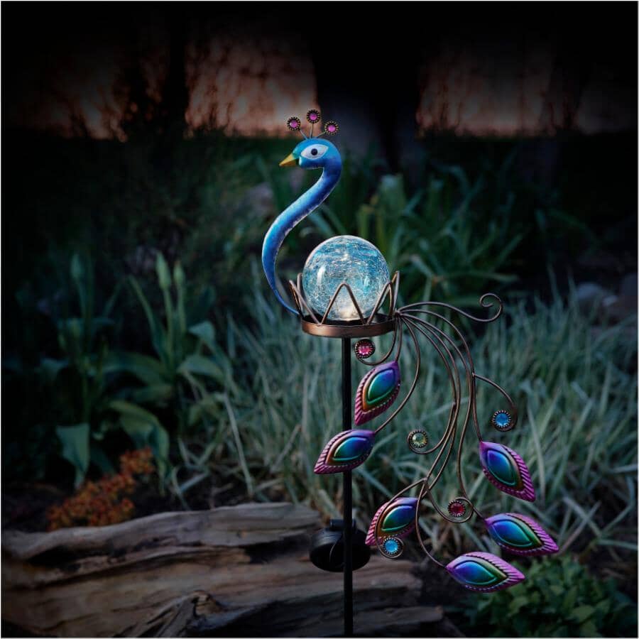 MOONRAYS Metal Peacock Solar Garden Stake | Home Hardware