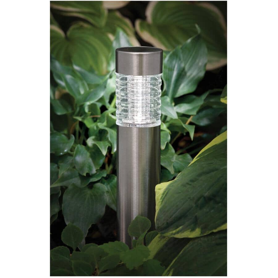 MOONRAYS Solar Stainless Steel with Ribbed Glass Bollard Path Marker ...