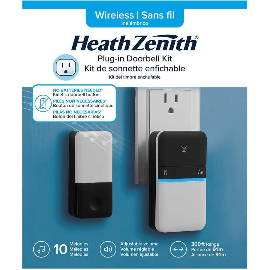 HEATH/ZENITH Piezo Battery Free Wireless Doorbell with Push Button ...