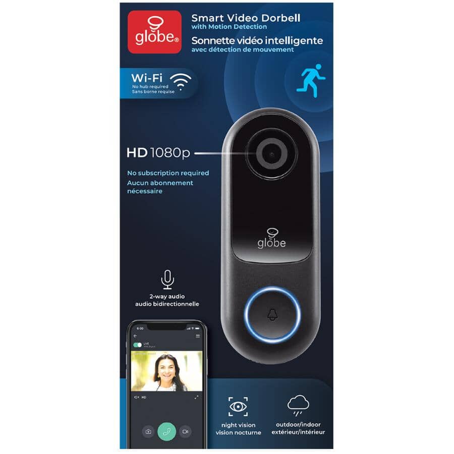 GLOBE ELECTRIC Smart Wired Push Button Doorbell with Night Vision ...