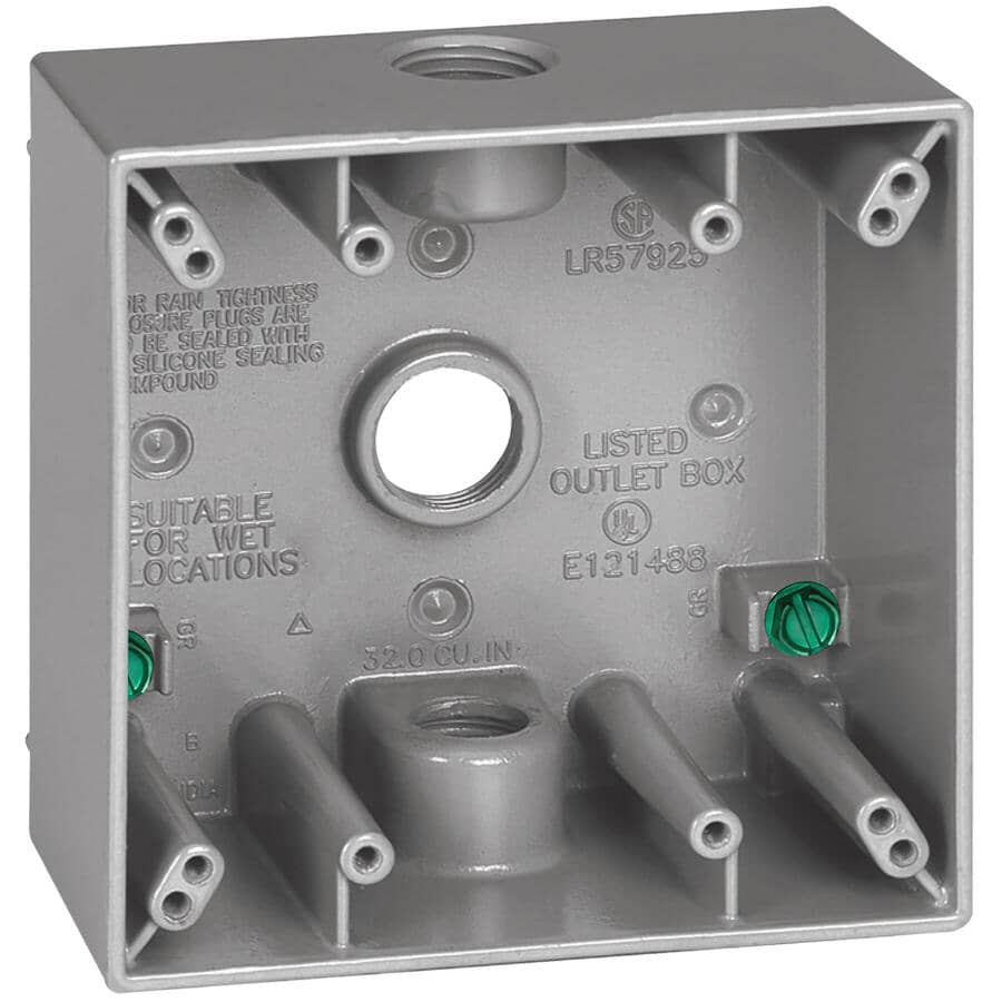 RED DOT 2 Gang Silver Weatherproof Metal Wiring Box with 3 Threaded ...