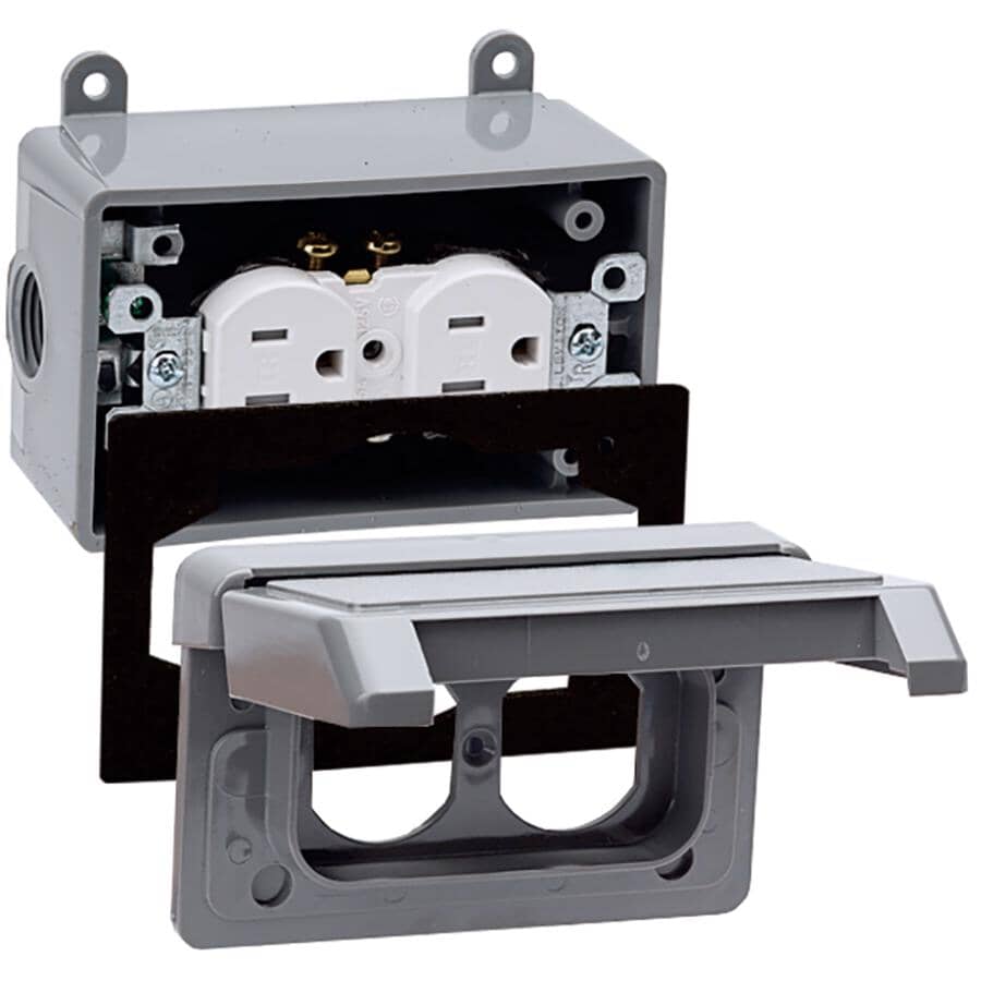 RED DOT Grey PVC Horizontal Weatherproof Tamper Resistant Receptacle ...