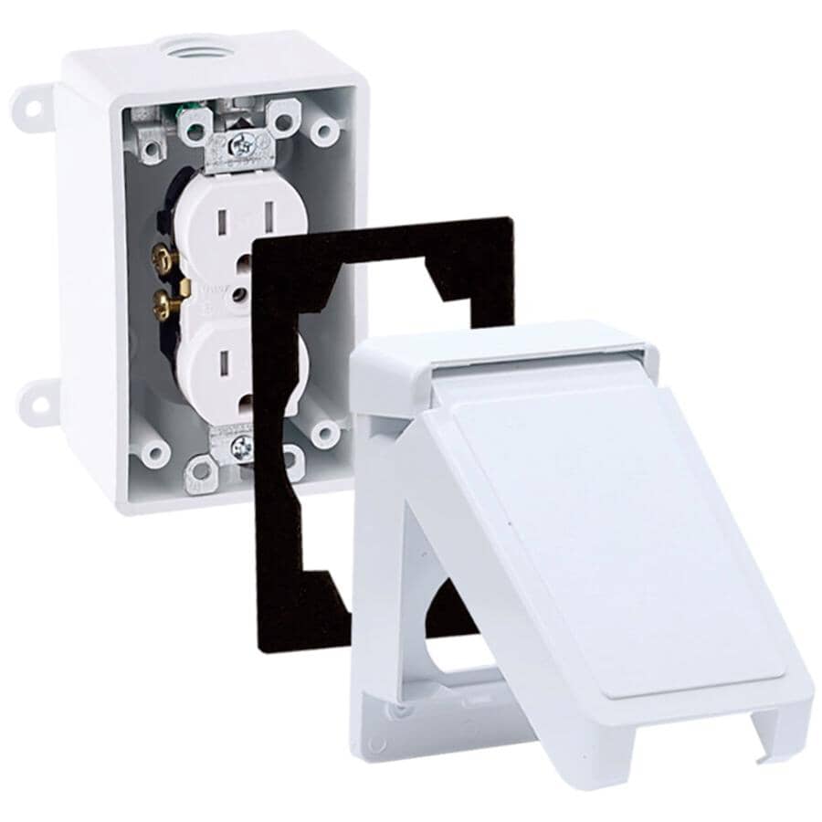 RED DOT White PVC Vertical Weatherproof Tamper Resistant Receptacle Kit ...