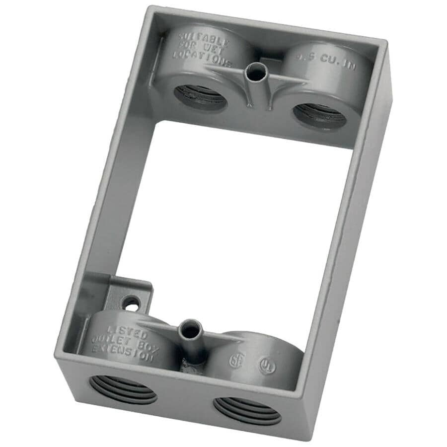 RED DOT 1 Gang Aluminum Grey Box Extension Adapter with 4 Threaded ...