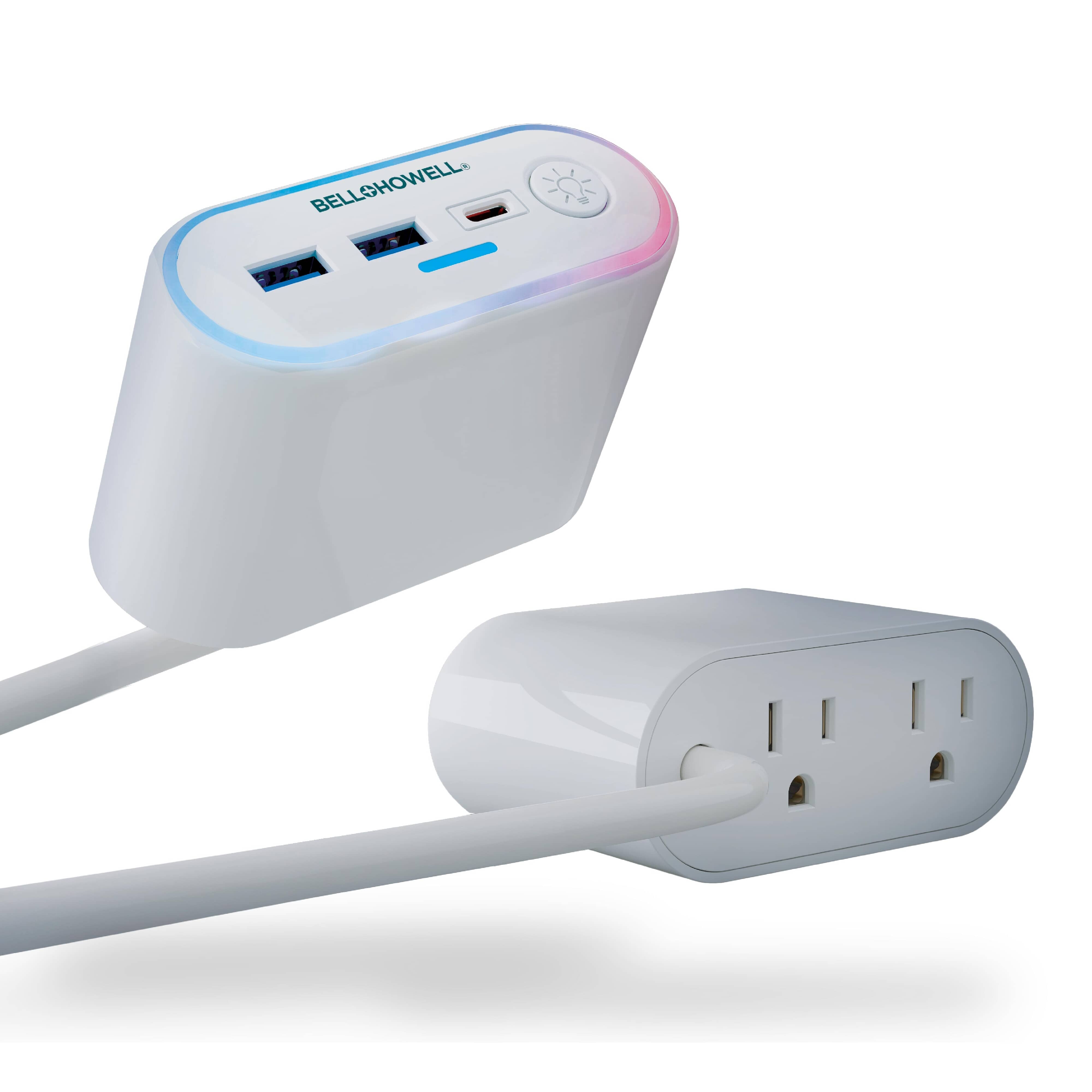 BELL & HOWELL 2 Outlet LED Fast Charging Station with 1 Type-C & 2 USB ...