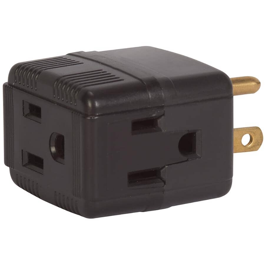 GLOBE ELECTRIC 3 Outlet Heavy Duty Black Cube Wall Tap | Home Hardware