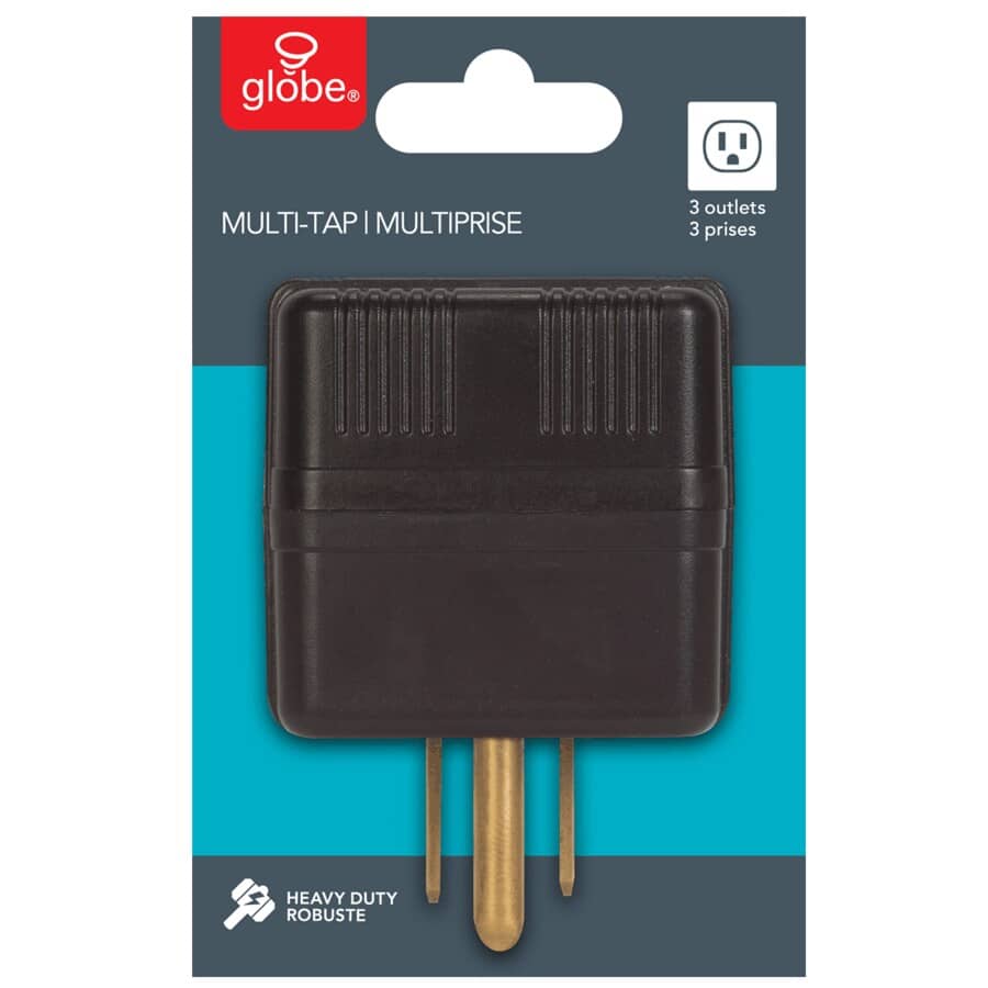 GLOBE ELECTRIC 3 Outlet Heavy Duty Black Cube Wall Tap | Home Hardware