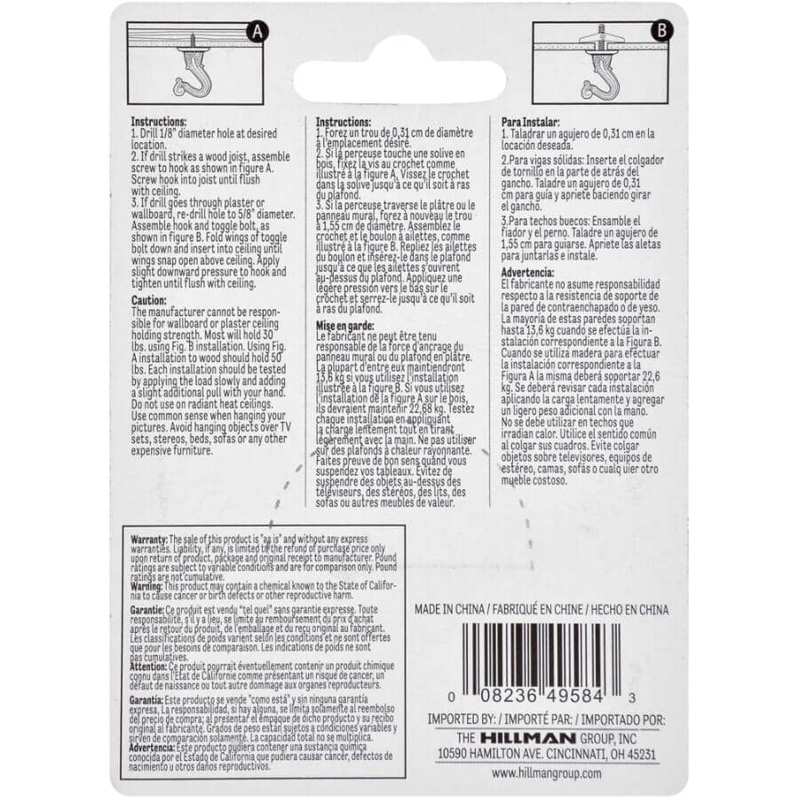 HILLMAN 2 Pack Swag Ceiling Hook, White | Home Hardware