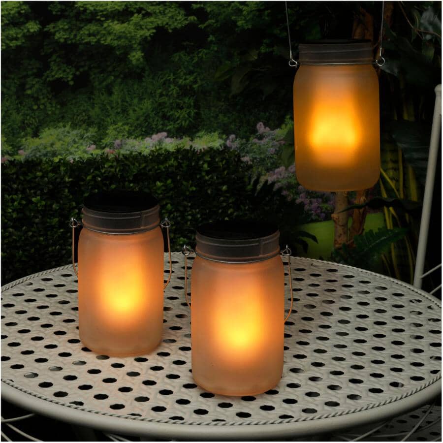 ALPINE Tabletop LED Solar Jar Lantern with Dancing Flame | Home Hardware