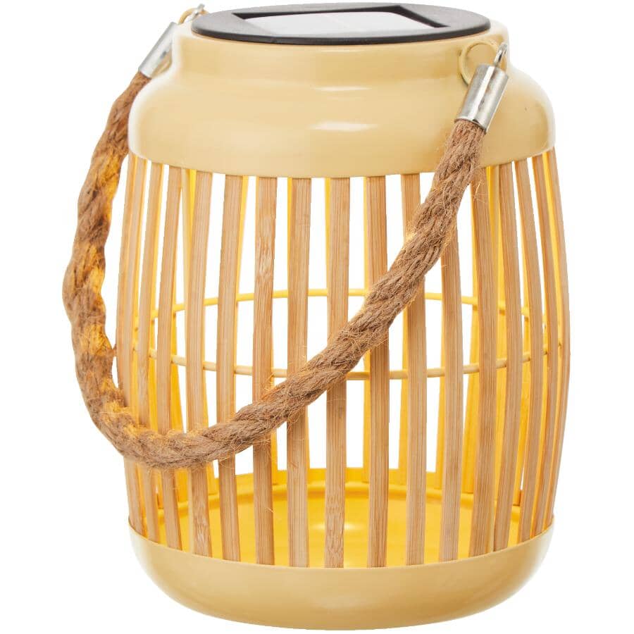 MOONRAYS Tabletop LED Solar Bamboo Lantern with Rope Handle | Home Hardware