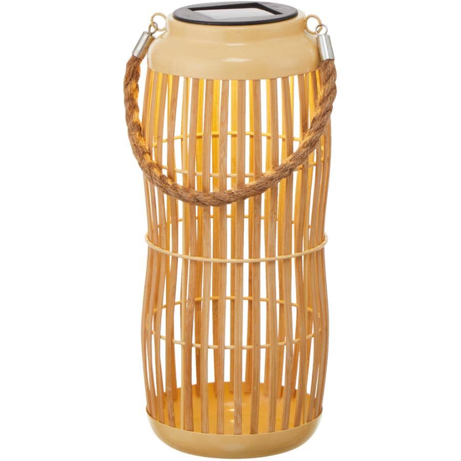 MOONRAYS Tabletop LED Solar Bamboo Lantern with Rope Handle | Home Hardware