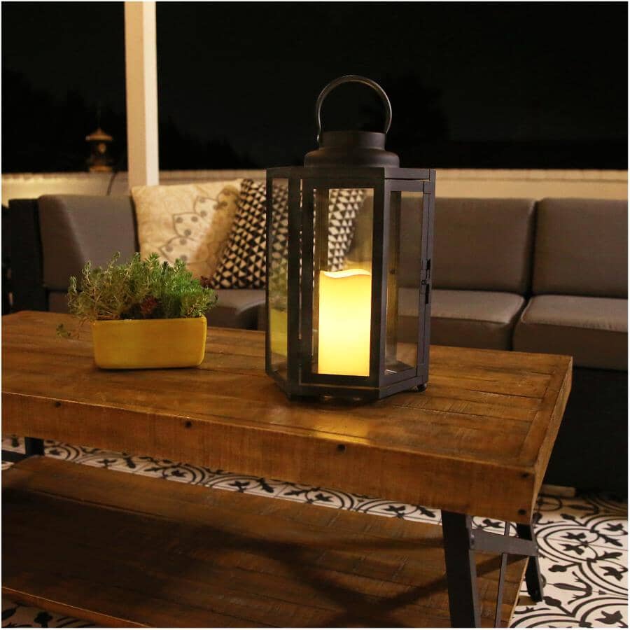ALPINE 14" Black Hexagonal Candlelit Lantern | Home Hardware