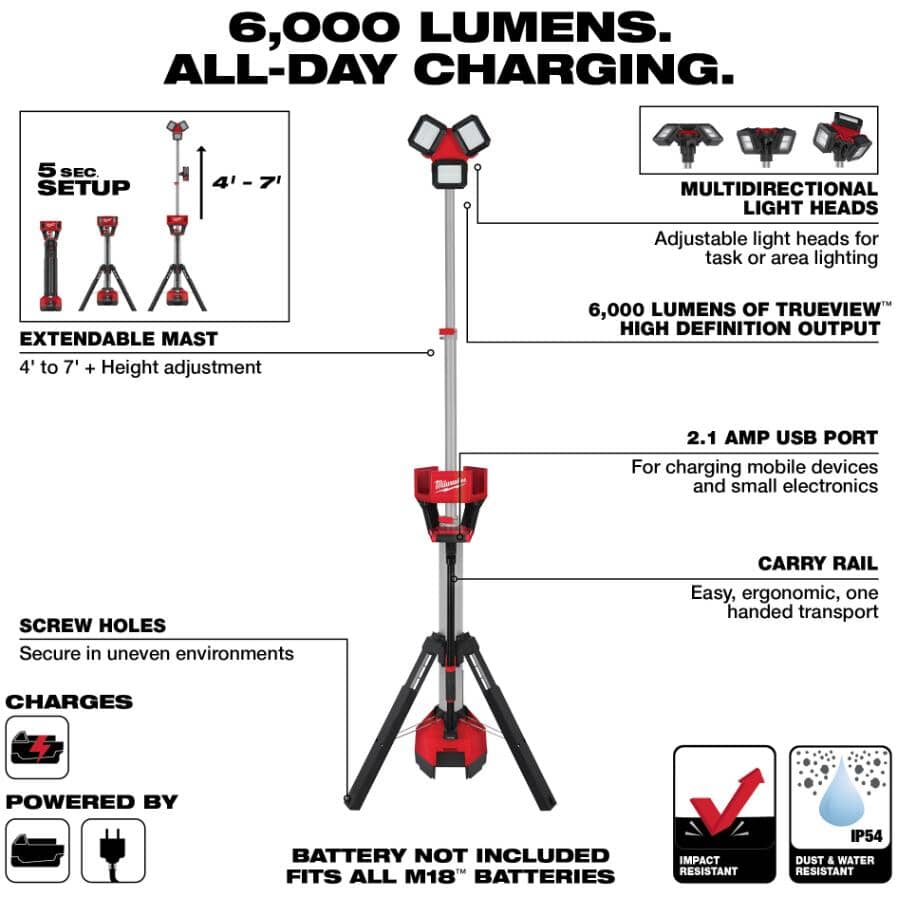 MILWAUKEE M18 Rocket Tower Light & Charger | Home Hardware