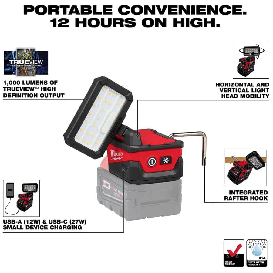 MILWAUKEE M18 Rover Compact Folding LED Flood Work Light with USB ...