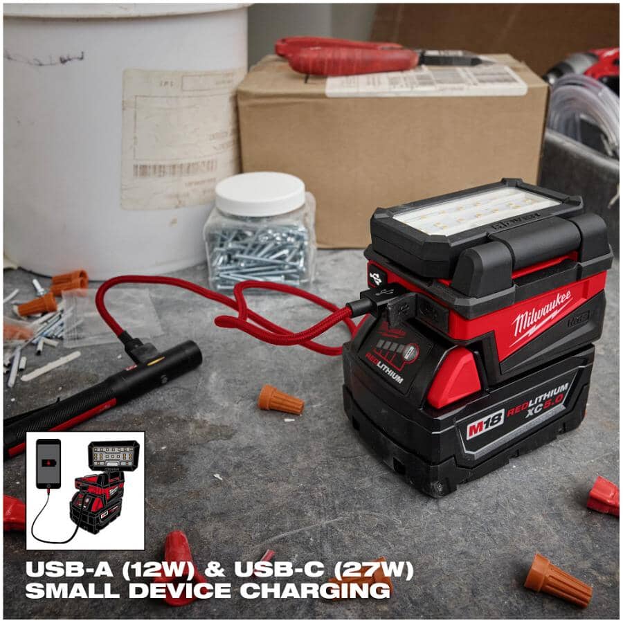 MILWAUKEE M18 Rover Compact Folding LED Flood Work Light with USB ...