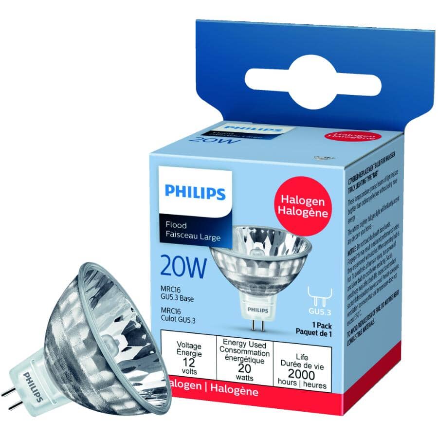 PHILIPS 20W MRC16 GU5.3 Base Dimmable Halogen Flood Light Bulb | Home ...