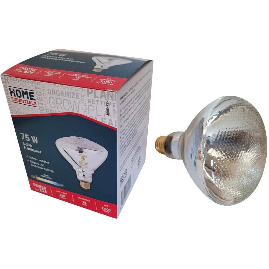HOME ESSENTIALS 75W PAR38 Medium Base Clear Indoor & Outdoor Flood ...