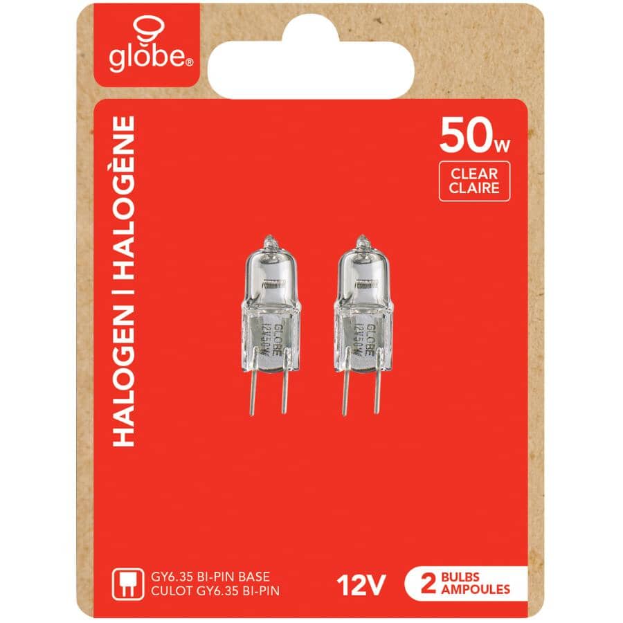 GLOBE ELECTRIC 50W, 12V, T4 Capsule GY6.35 Base Halogen Light Bulbs ...