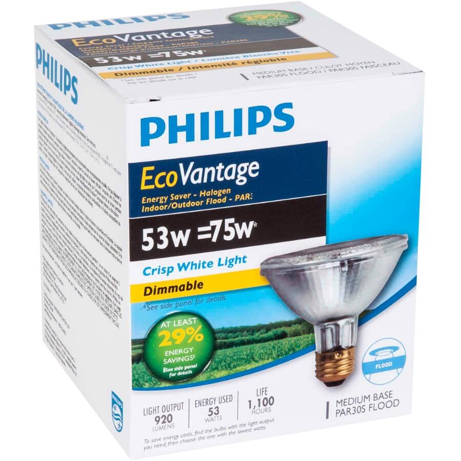 PHILIPS 53W PAR30 Medium Base Dimmable Halogen Short Neck Flood Light ...