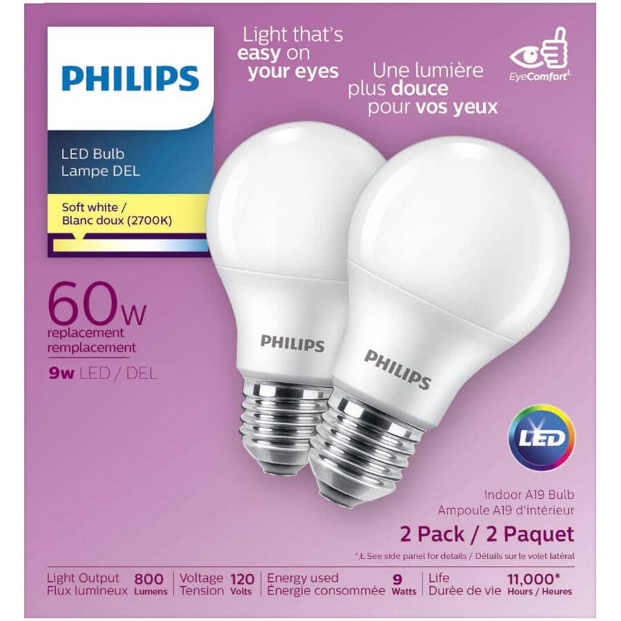 PHILIPS 9W A19 Medium Base Soft White LED Light Bulbs | Home Hardware