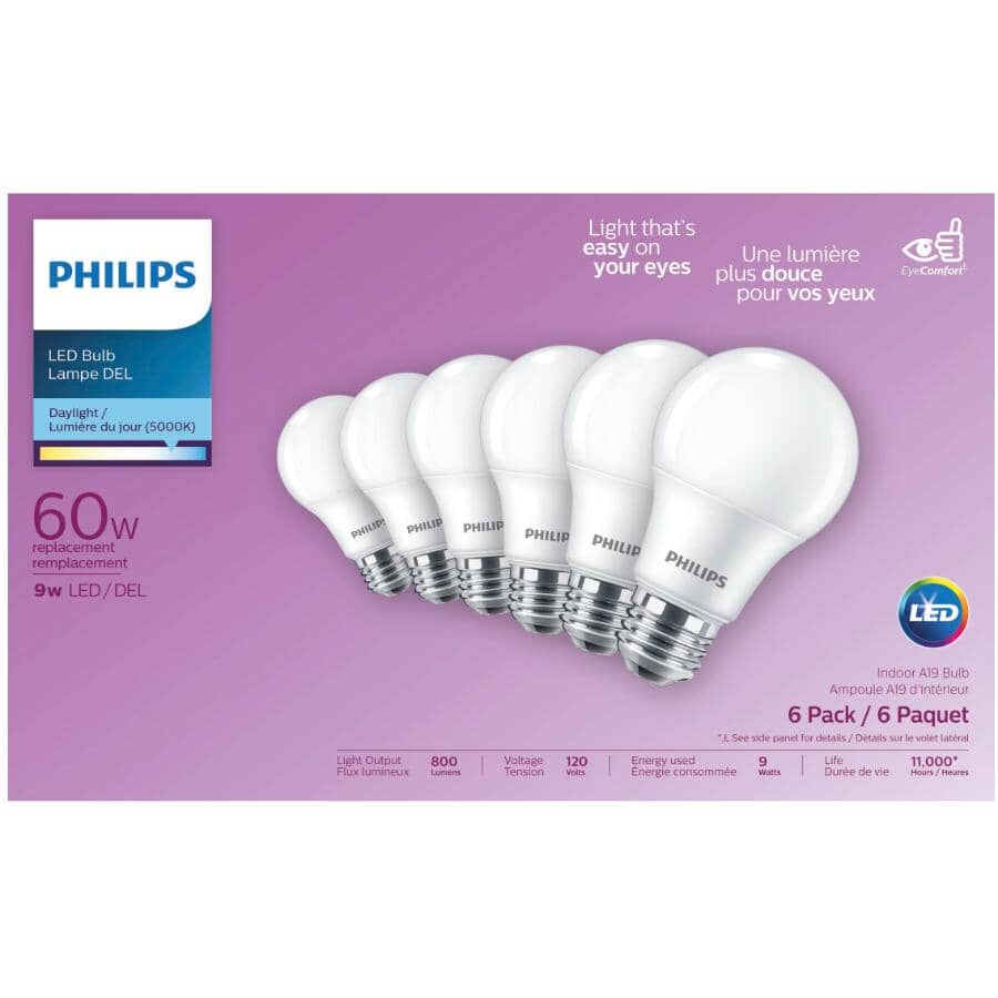 PHILIPS 9W A19 Medium Base Daylight LED Light Bulbs Non-Dimmable | Home ...