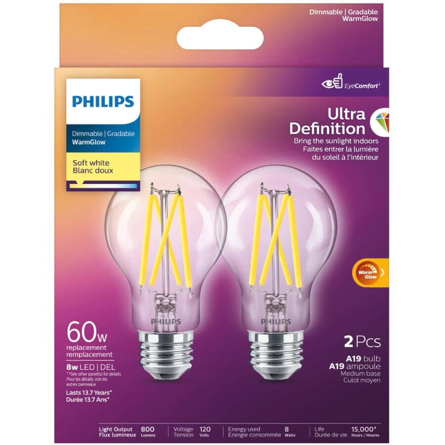 PHILIPS 8W A19 Medium Base Soft White Warm Glow Dimmable LED Light Bulbs | Home Hardware