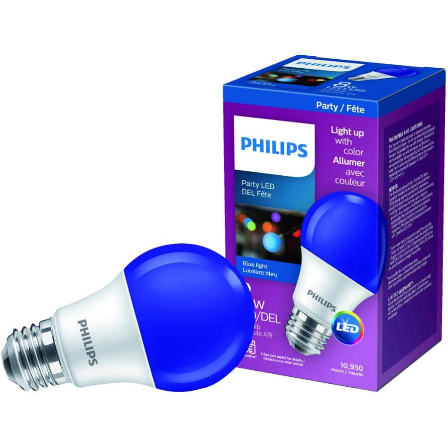 PHILIPS 8W A19 Medium Base Non-Dimmable Blue LED Light Bulb | Home Hardware