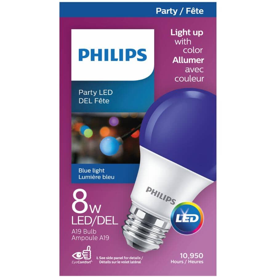 PHILIPS 8W A19 Medium Base Non-Dimmable Blue LED Light Bulb | Home Hardware