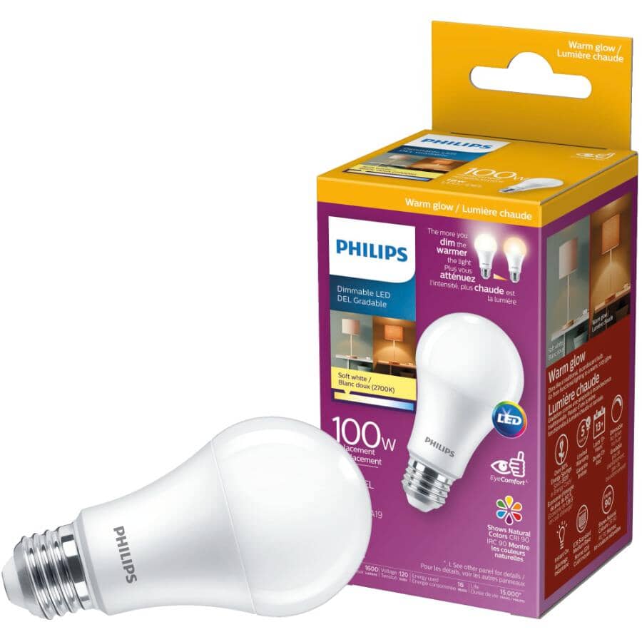 PHILIPS 16W Soft White Warm Glow A19 Dimmable LED Light Bulb | Home ...