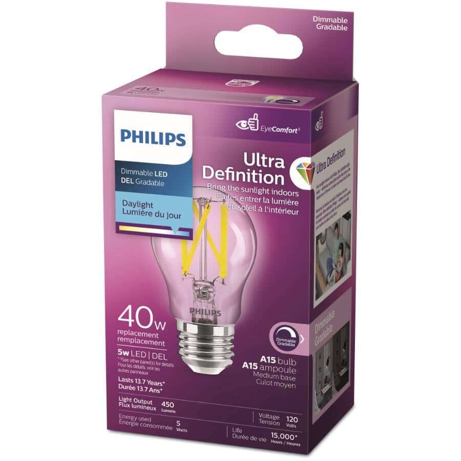 PHILIPS 5W A15 Medium Base Ultra Definition Daylight Dimmable LED Light ...