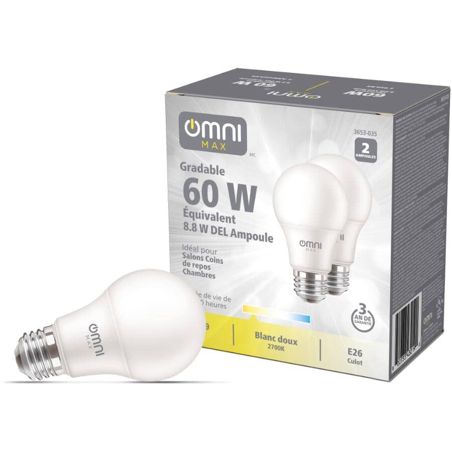OMNIMAX 8.8W A19 Medium Base Soft White Dimmable LED Light Bulbs | Home ...