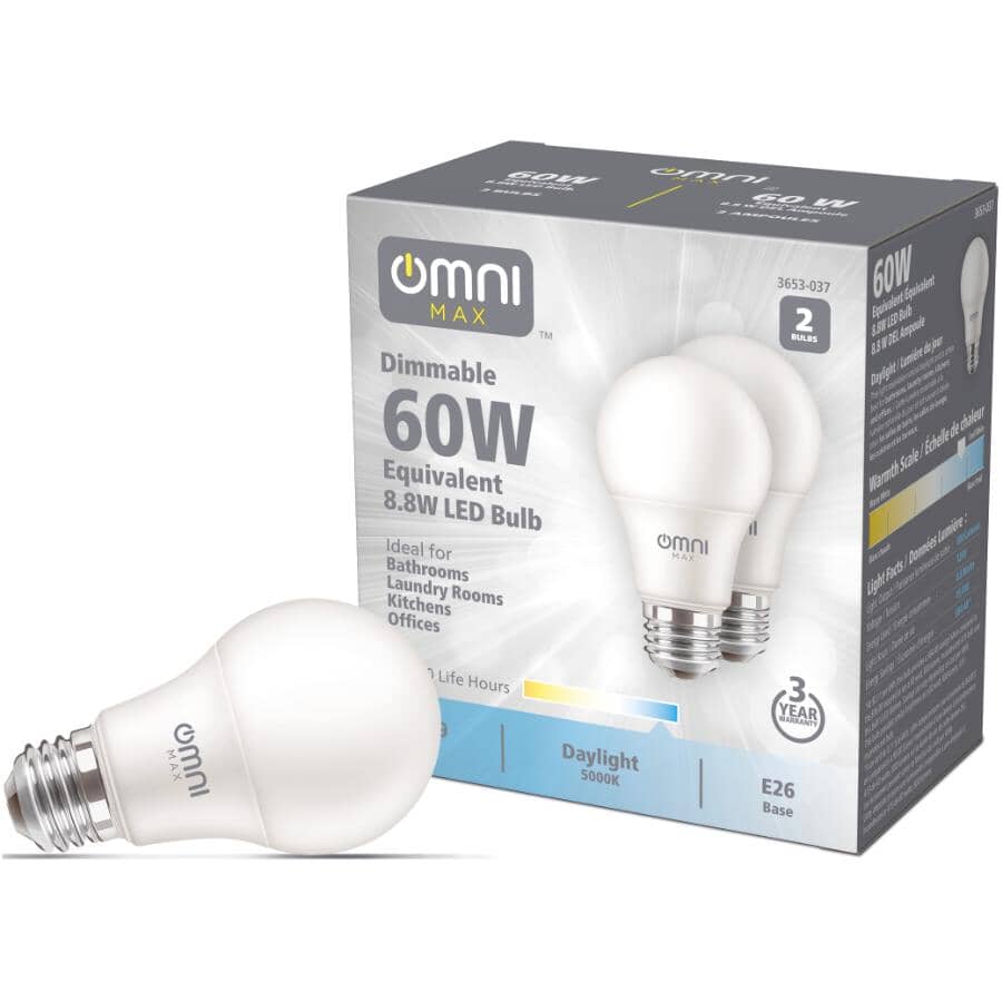 OMNIMAX 8.8W A19 Medium Base Daylight Dimmable LED Light Bulbs | Home ...