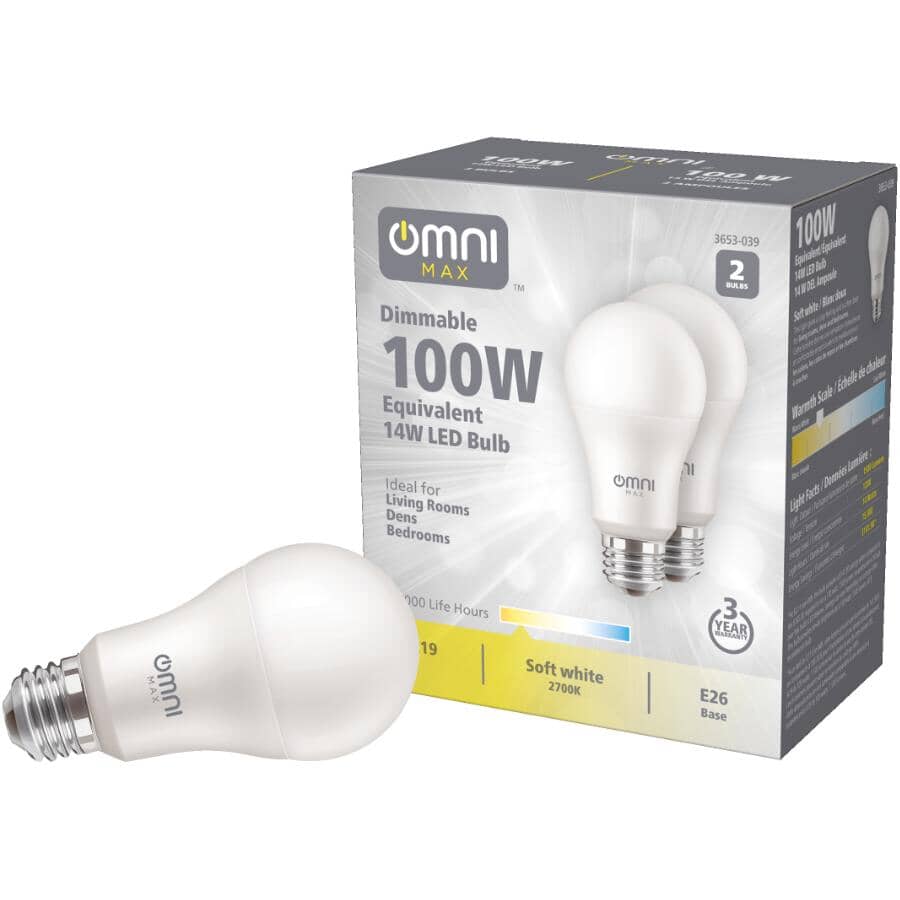 OMNIMAX 14W A19 Medium Base Soft White Dimmable LED Light Bulbs | Home ...