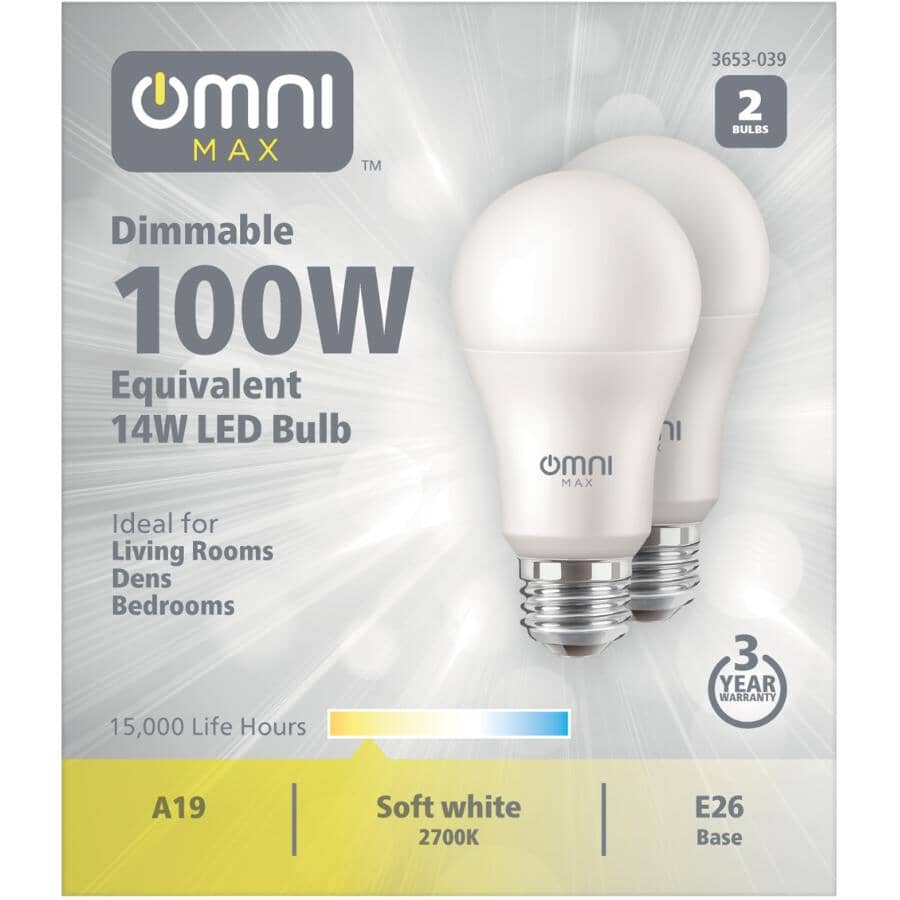 OMNIMAX 14W A19 Medium Base Soft White Dimmable LED Light Bulbs | Home ...
