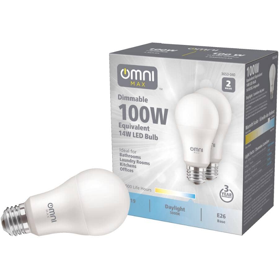 OMNIMAX 14W A19 Medium Base Daylight Dimmable LED Light Bulbs | Home ...