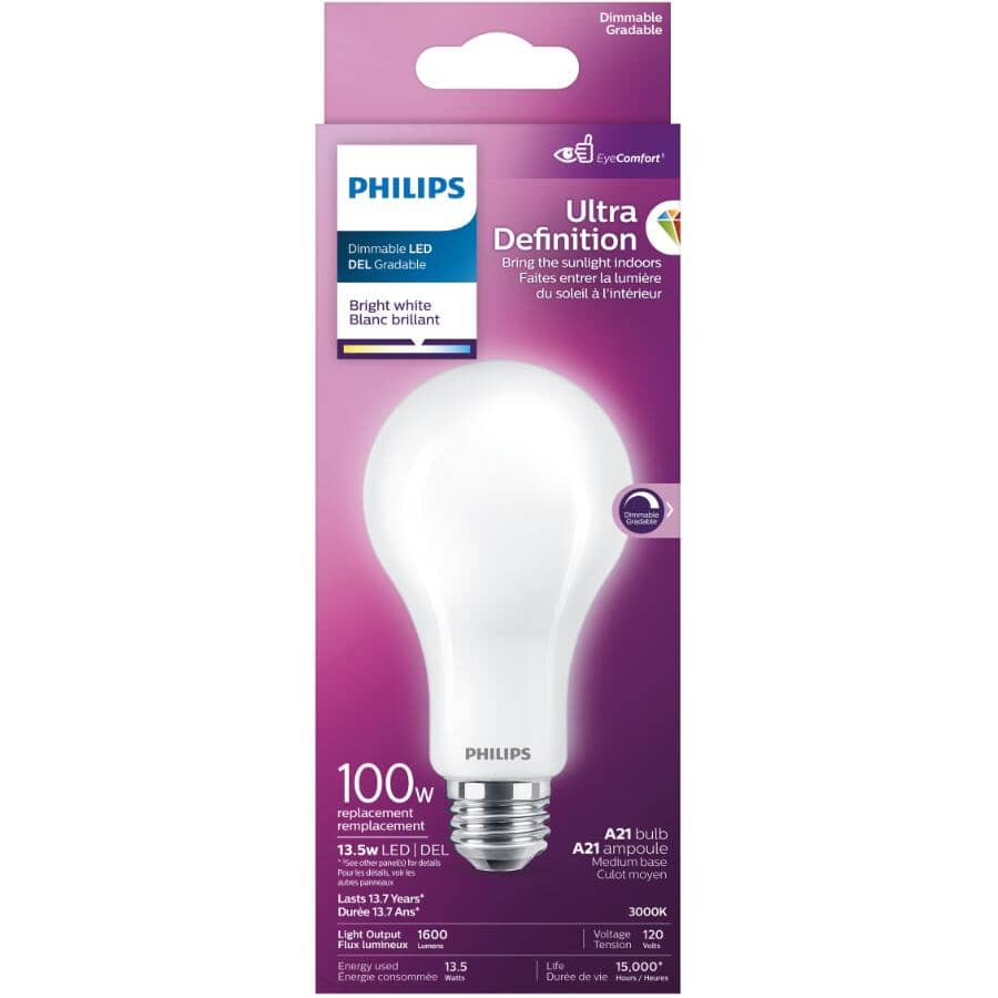 PHILIPS Ultra Definition 13.5W Bright White A21 Dimmable LED Light Bulb ...