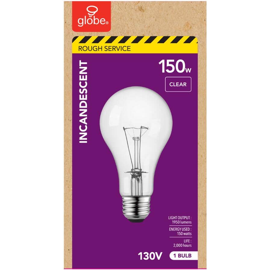 GLOBE ELECTRIC 150W Rough Service A21 Medium Base Clear Light Bulb ...