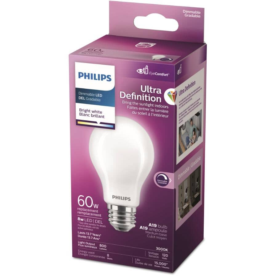 PHILIPS 9W A19 Medium Base Bright White Dimmable LED Light Bulb | Home ...