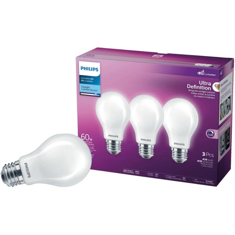 PHILIPS 8W A19 Medium Base Daylight Dimmable LED Light Bulbs | Home ...