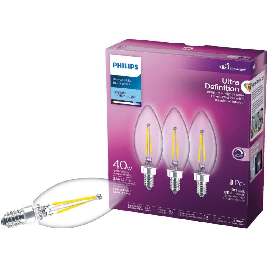 PHILIPS 3.5W B11 Candelabra Base Daylight Dimmable LED Light Bulbs | Home Hardware