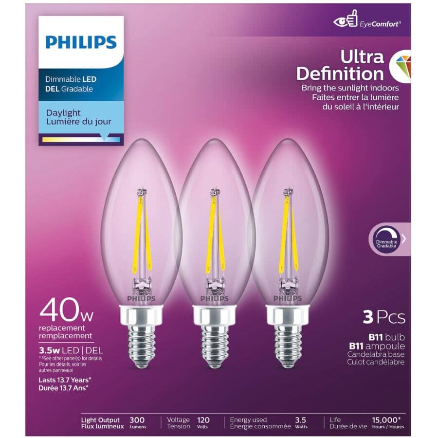 PHILIPS 3.5W B11 Candelabra Base Daylight Dimmable LED Light Bulbs | Home Hardware