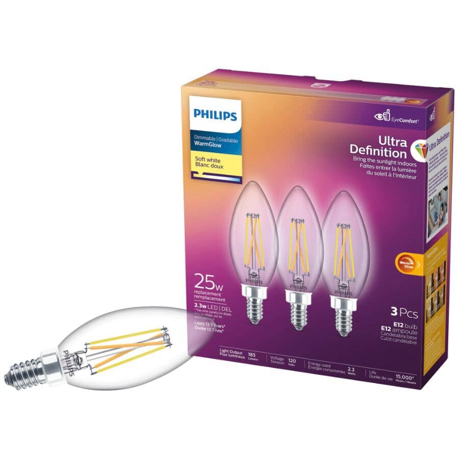 PHILIPS 2W B11 Candelabra Base Soft White Warm Glow Dimmable LED Light Bulbs | Home Hardware