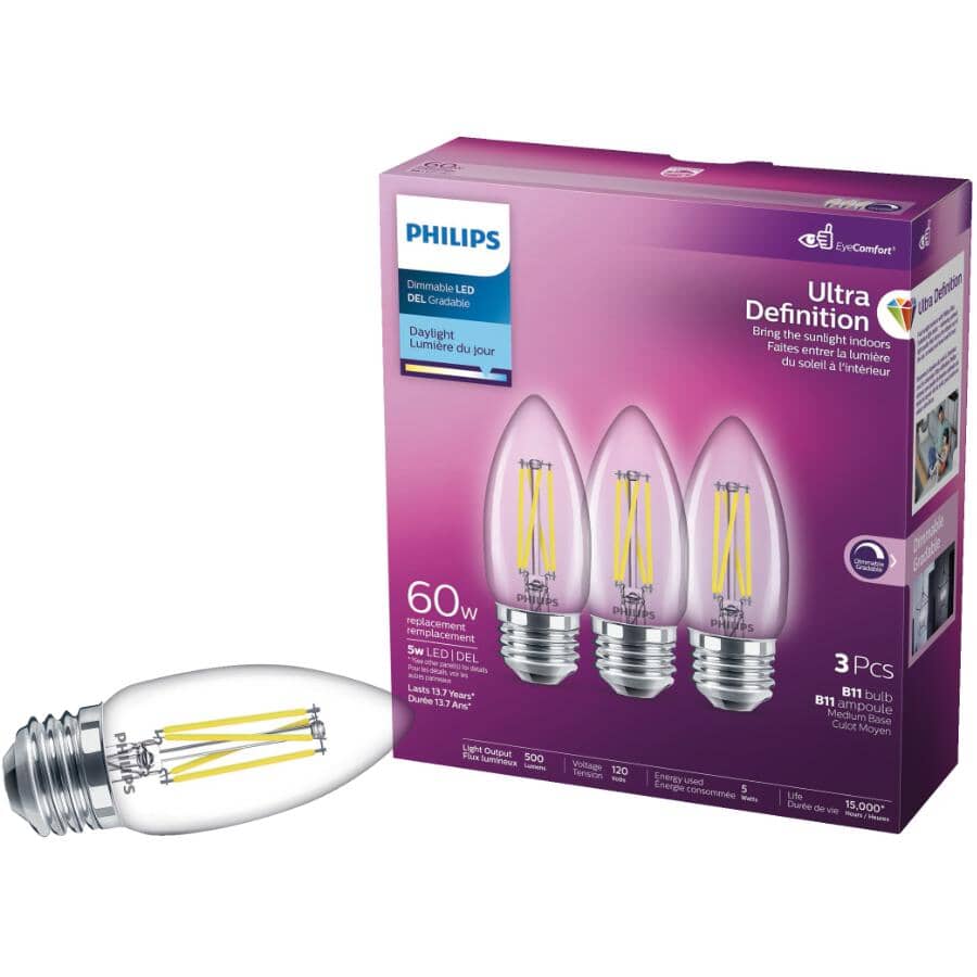 PHILIPS 5.5W B11 Medium Base Daylight Dimmable LED Light Bulbs | Home ...
