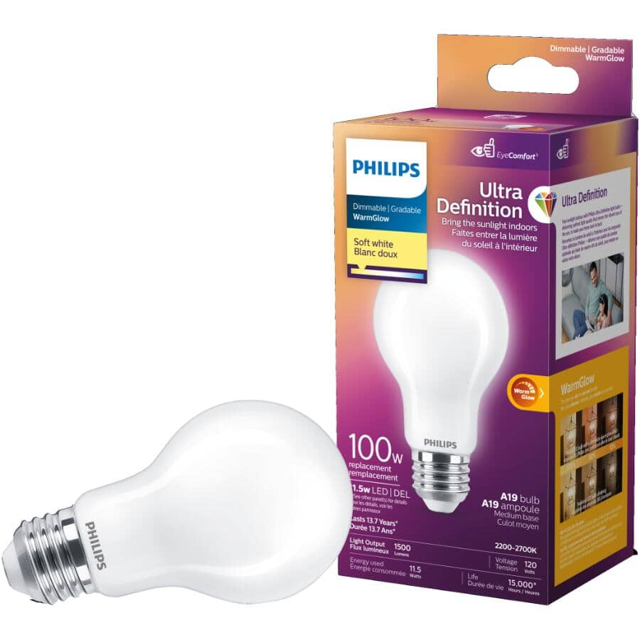 PHILIPS Ultra Definition 11.5W A19 Medium Base Soft White Warm Glow LED ...